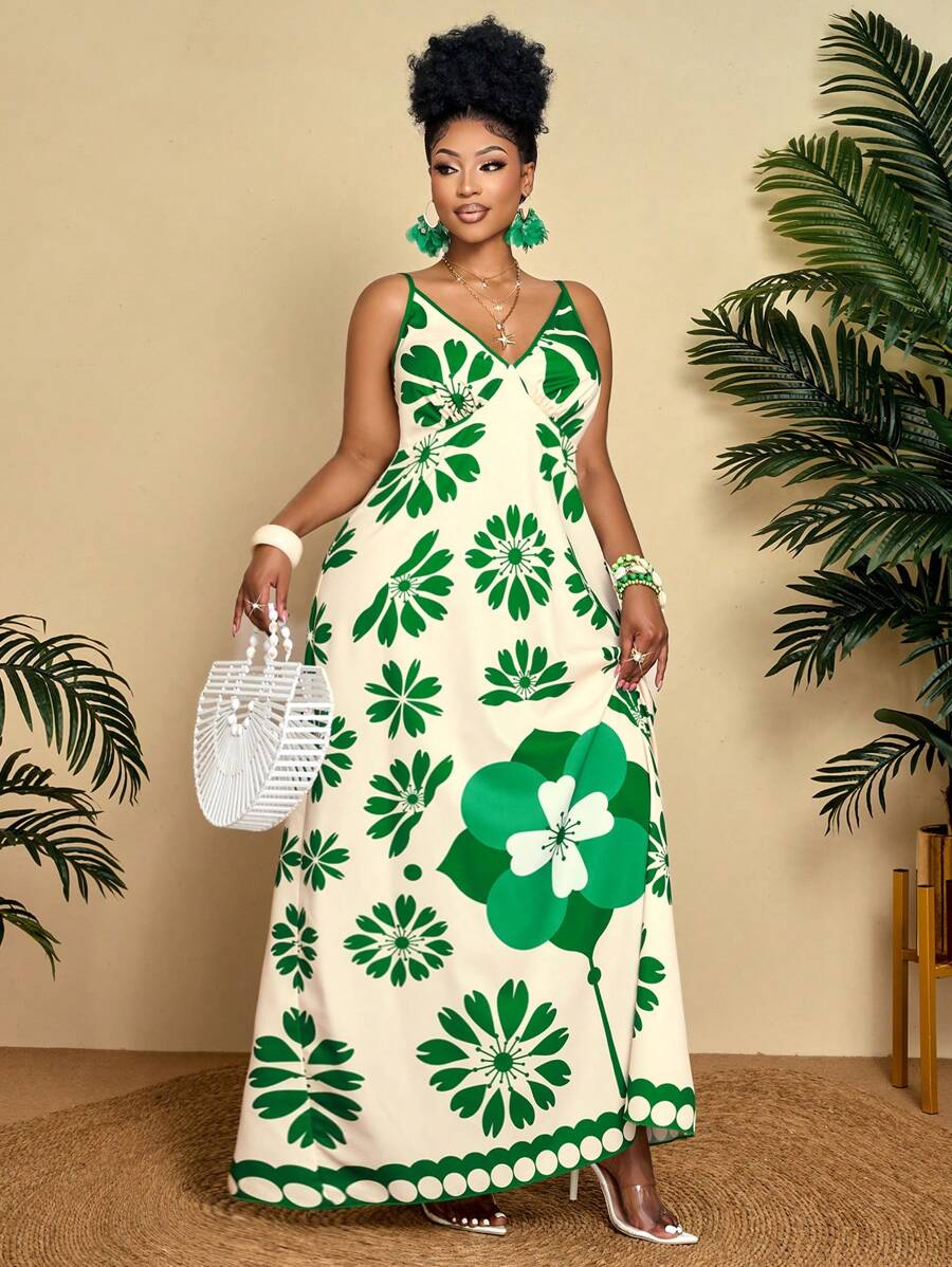 Women's Plus Size Summer Sexy Resort Floral Print V-Neck Open Back ...