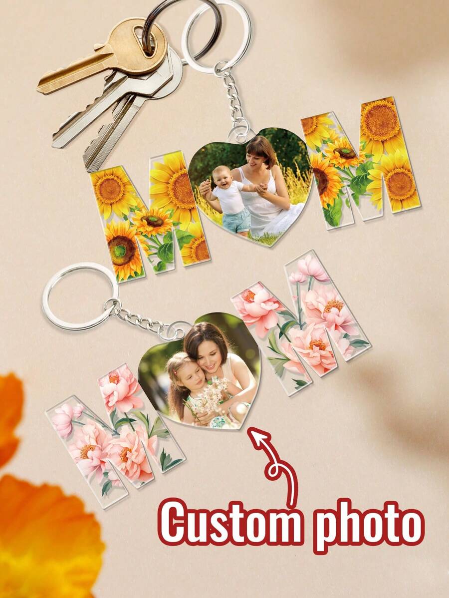 1/2Pcs Mother's Day Gift Ideas Personalized Keychain With Photo, Mom ...
