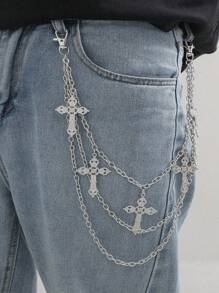 1pc Exaggerated Punk Style Fashionable Cross Pendant Chain Belt Decor ...