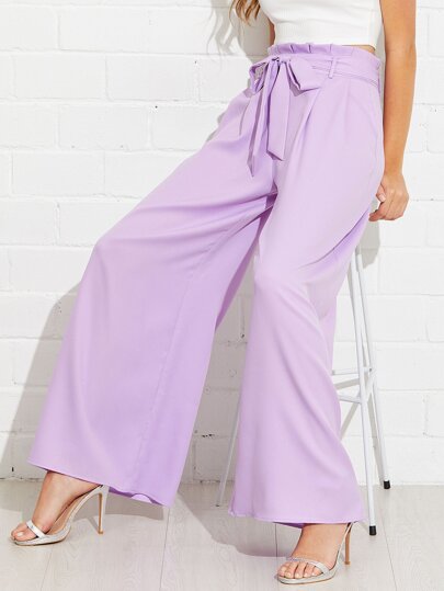 Frill Waist Belted Palazzo Pants Shein Sheinside