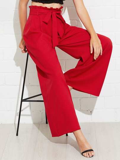 Frill Waist Belted Palazzo Pants Shein Sheinside