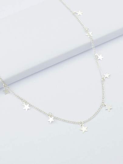 Silver Five-Star Pendant Simple Necklace -SHEIN(SHEINSIDE)