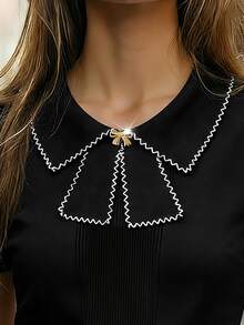 SHEIN Women Summer Elegant French Black And White Color-Blocked Knit ...