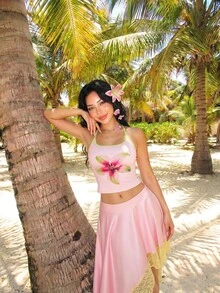 SHEIN ICON Casual Tropical Vacation Floral Print Halter Neck Tank Top ...