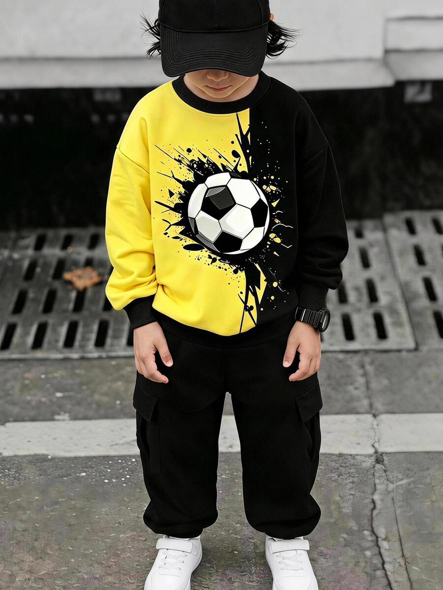 SHEIN 2pcs Young Boy Casual Sports College Street Style Football ...