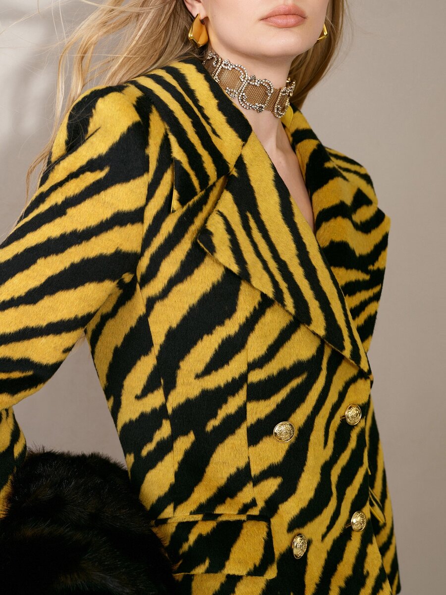 MOTF PREMIUM WOMEN'S AUTUMN/WINTER ANIMAL PRINT WOOL LONG COAT | SHEIN UK