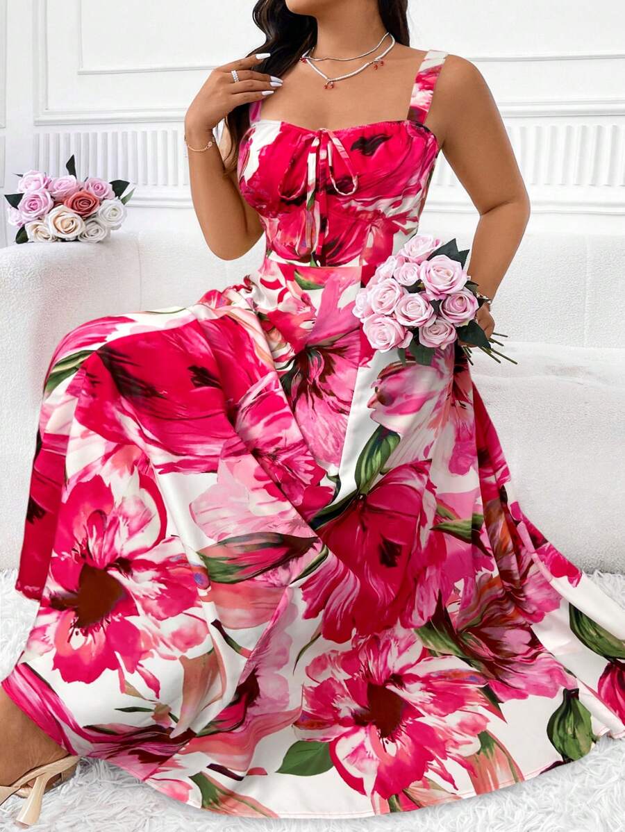 SHEIN Elenzya Plus Size Women's Simple Daily Random Printed Dress Maxi ...
