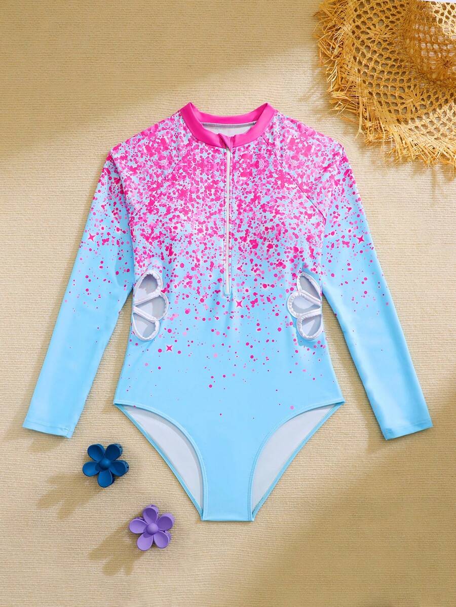 Teen Girl Ombre Cutout One-Piece Swimsuit Tween Girl Summer Clothes ...