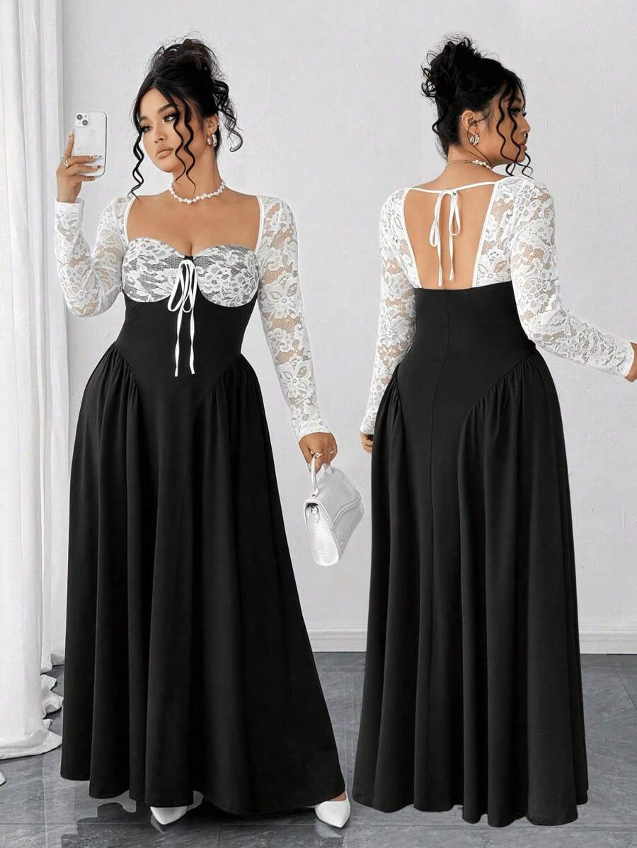 Elenzga Lace Long Sleeve Princess Ballet Dress, Elegant Long Gown, Sexy ...