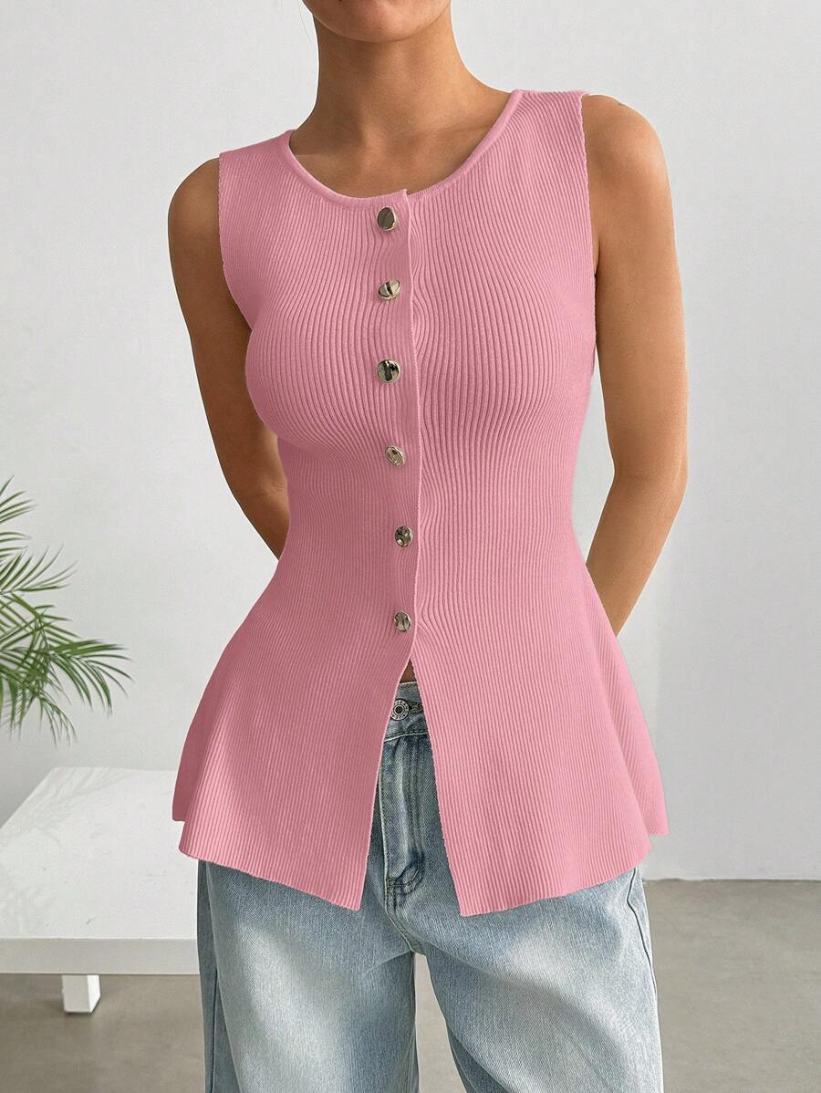 SHEIN EZwear 1pc Women's Solid Knit Top, Minimalist & Fashionable, Suitable For Summer | SHEIN USA