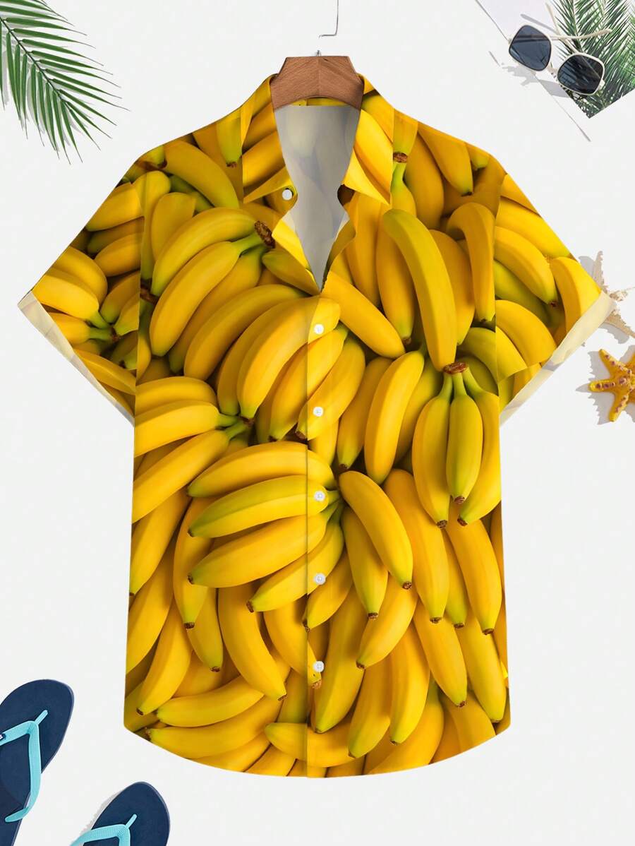 Manfinity RSRT Tropical Fruit & Banana Print Beach Vacation Casual ...
