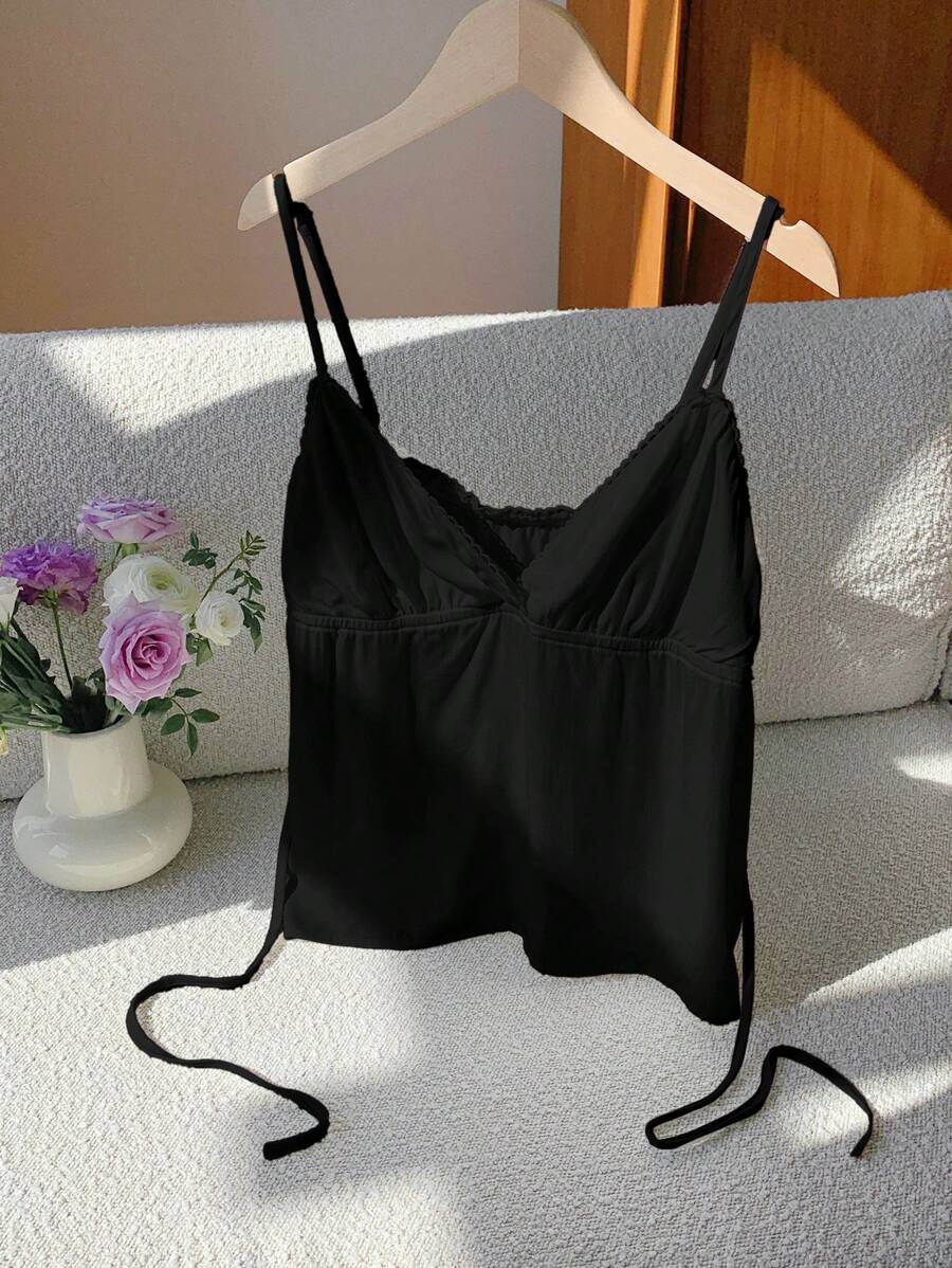 Comfortcana Summer New V-Neck Ruffle Trim Camisole Top | SHEIN USA