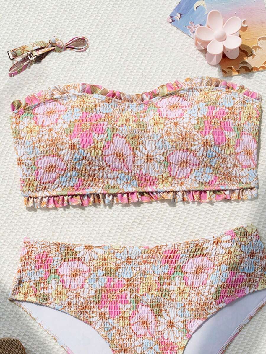 Swim Mod Plus Size Women Flower Print Tankini Top, Flounce Detail ...