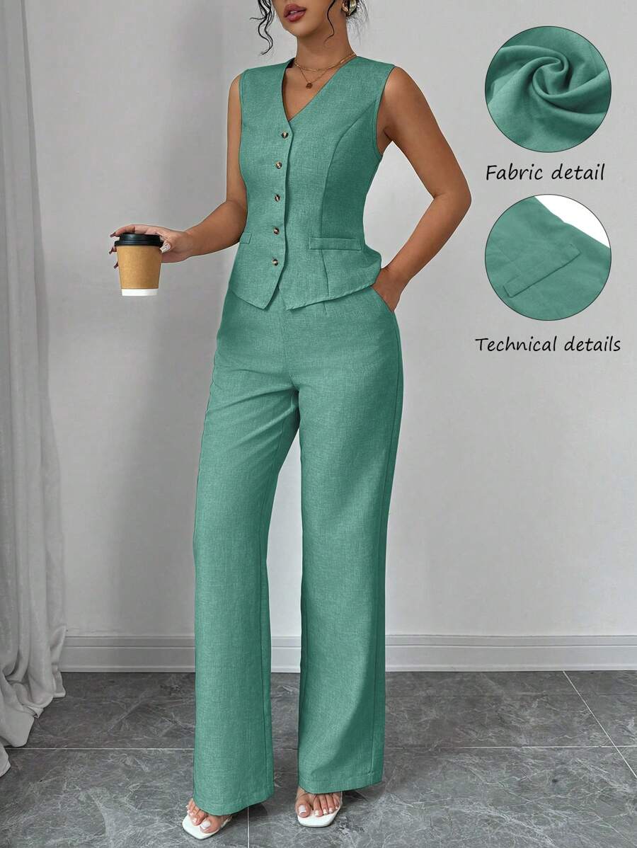 Elenzga Women's Elegant Fashionable Commuter Casual Sleeveless V-Neck Elastic Waist Back Tie ...