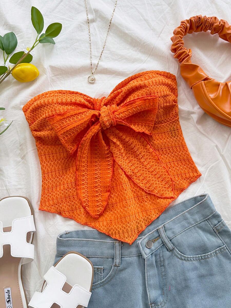 Soleia Women Apricot Casual Tie-Up Asymmetrical Slim Camisole,Tube Top ...