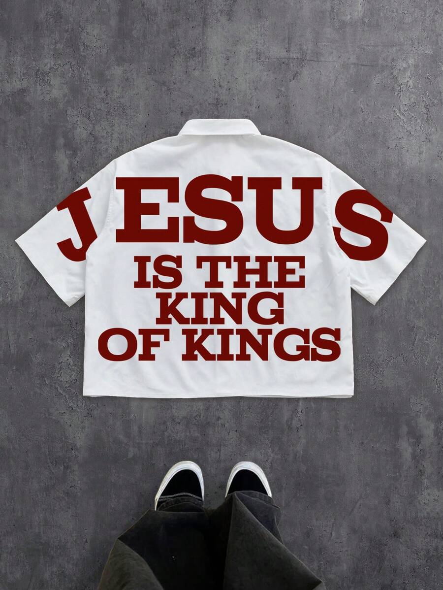 Manfinity EMRG Casual Streetwear Jesus Slogan Print Cut-Short Boxy ...