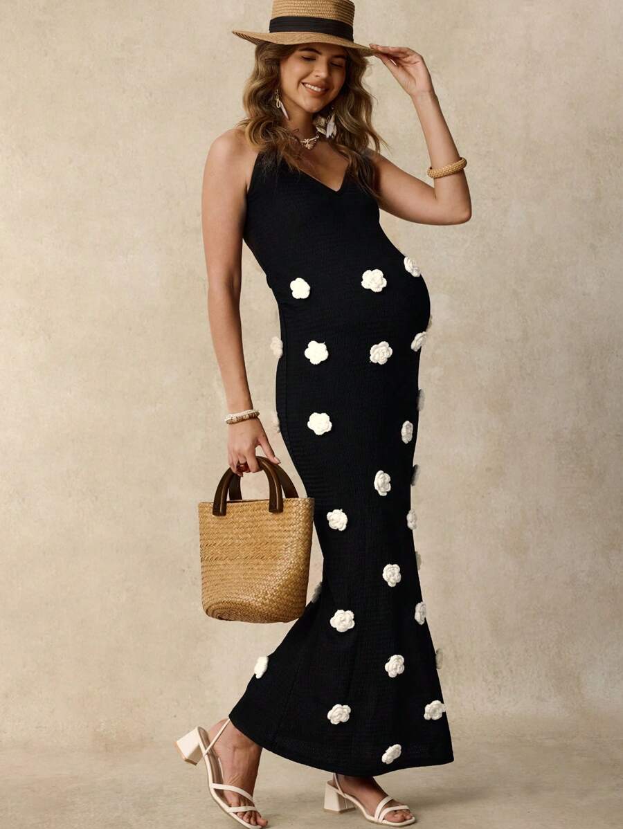 Boho Mama Bohemian Pregnant Women Elegant 3D Flower And Fish Tail Hem ...