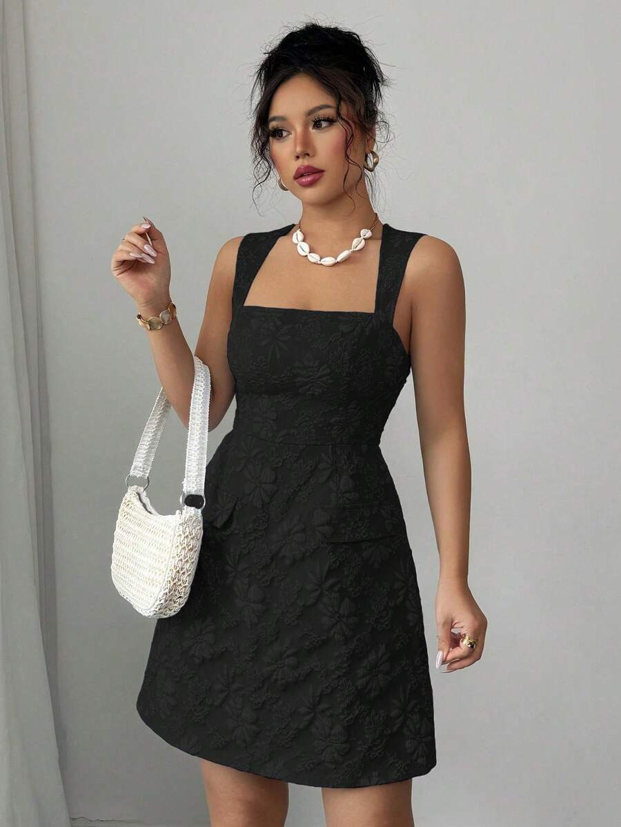 Elenzga Women Off Shoulder Sleeveless Mini Dress With Jacquard Pattern ...