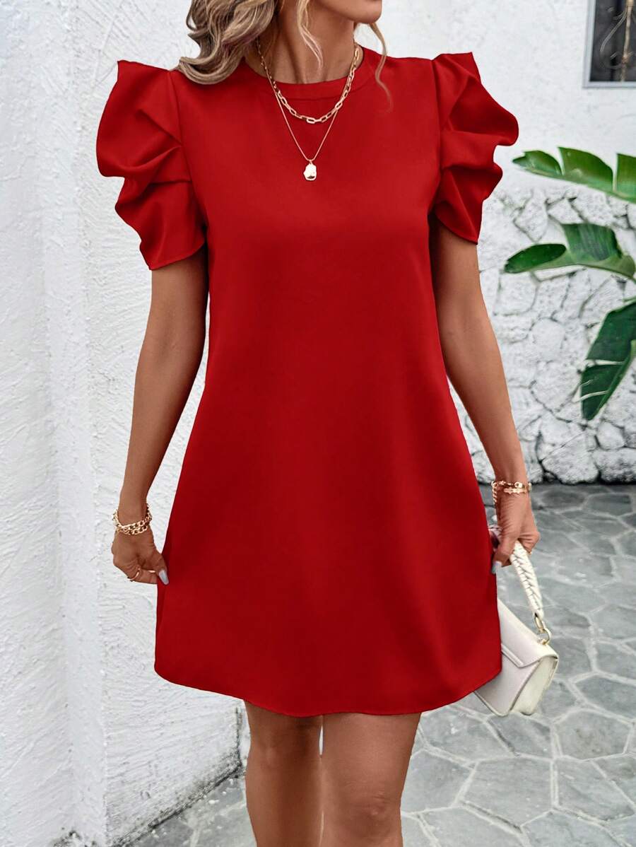 SHEIN Clasi Women Short Sleeve Solid Color Mini Dress, Fashionable For ...