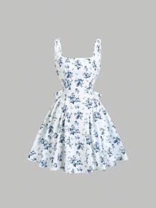 Sweetra Retro Monochrome Polka Dot V-Neck Sleeveless Ruched Flirty Back ...