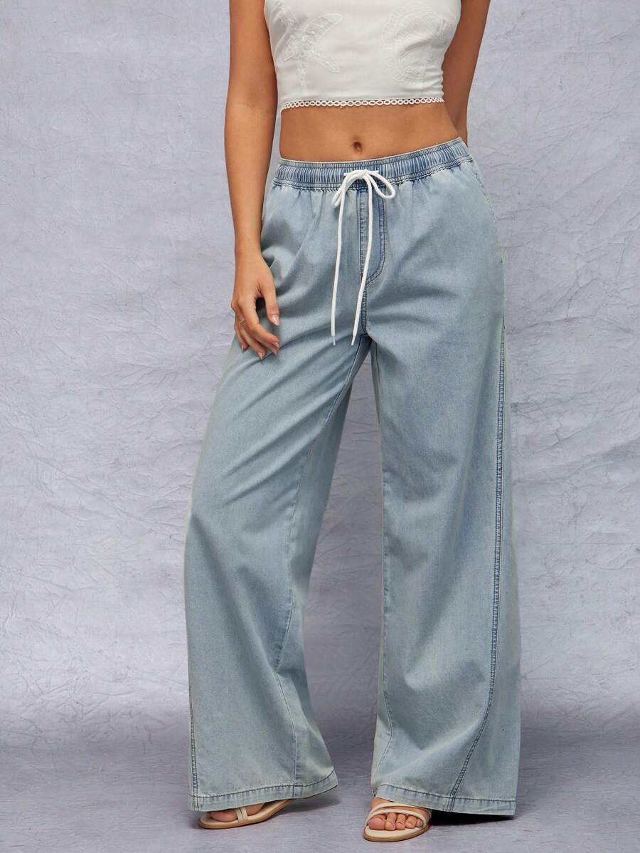 WESTFADE Vaqueros anchos de pierna ancha con cintura floja, con cordón ...