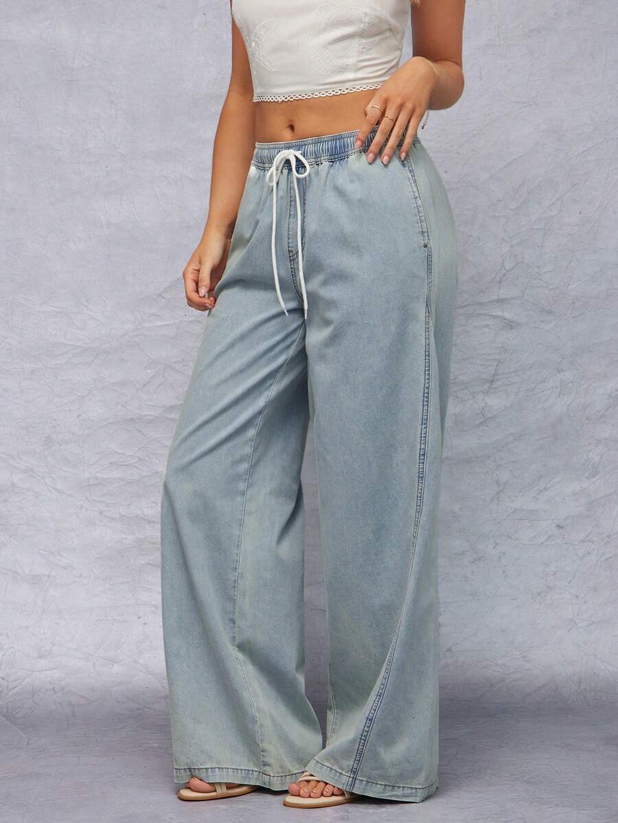 WESTFADE Vaqueros anchos de pierna ancha con cintura floja, con cordón ...