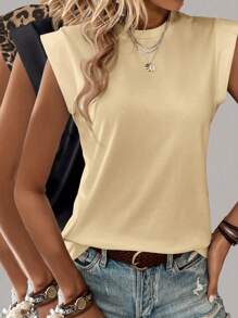 SHEIN LUNE 3pcs Casual Minimalist Round Neck Cap Sleeve Short Sleeve ...