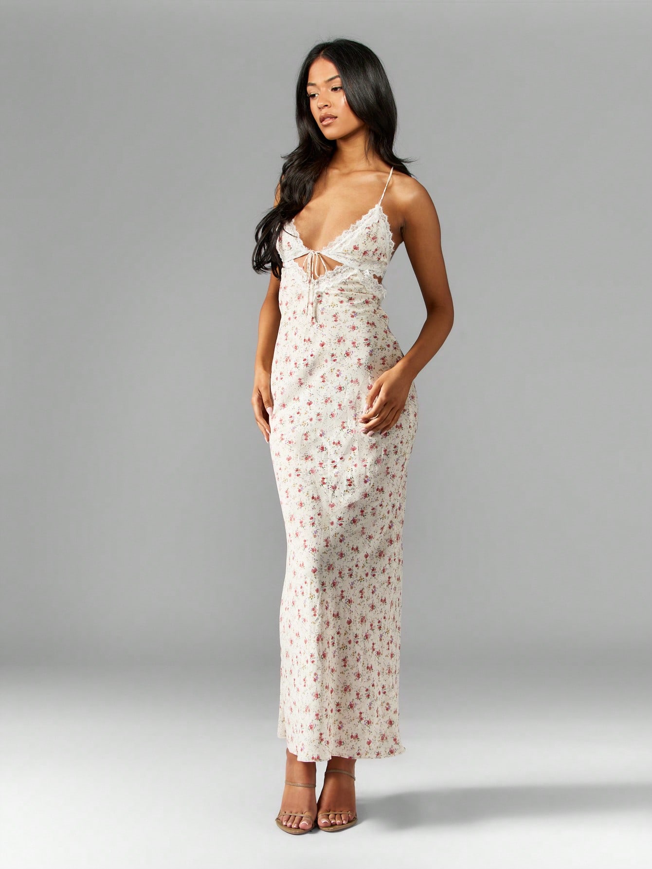 MISSGUIDED Women Sleeveless Maxi Dress With Floral Lace Trim Cross Back ...