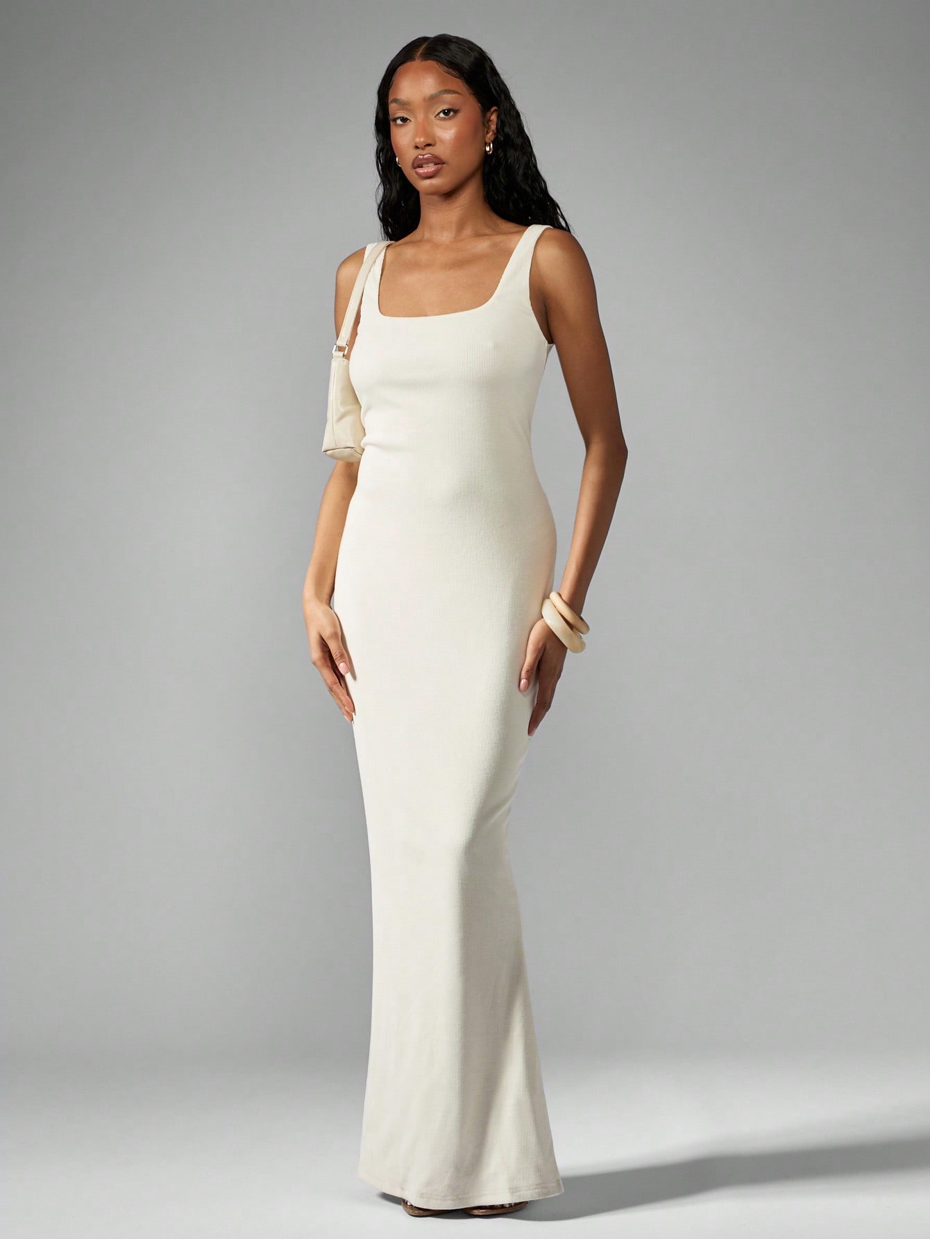 Ribbed Knit Tank Maxi Dress Fitted Bodycon Column Evening Gown Special ...