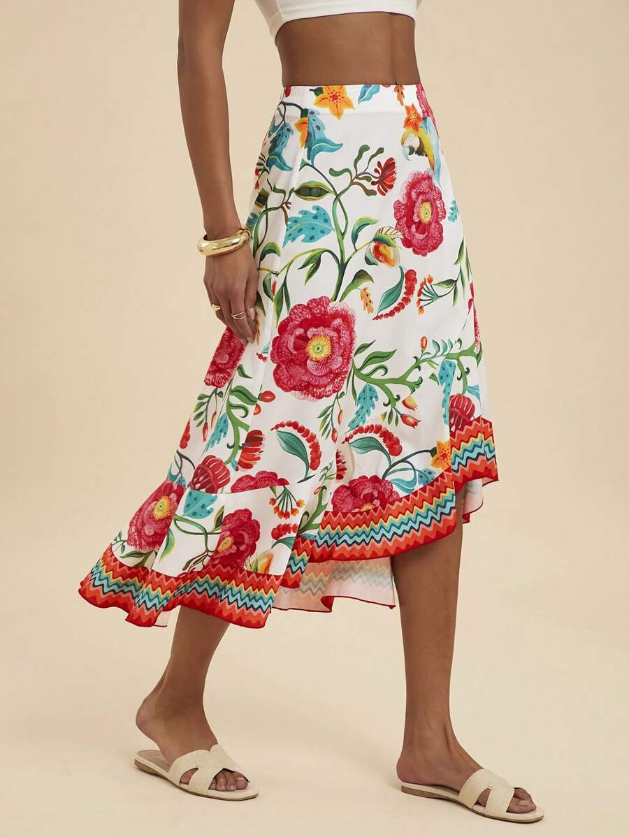 Travachic Tropical Print Asymmetric Hem Casual Vacation Skirt,Summer ...