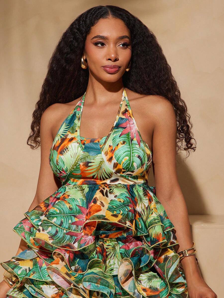 Vixey Tropisches Tier-Muster Volant-Volantbesatz Peplum Saum Urlaubs ...