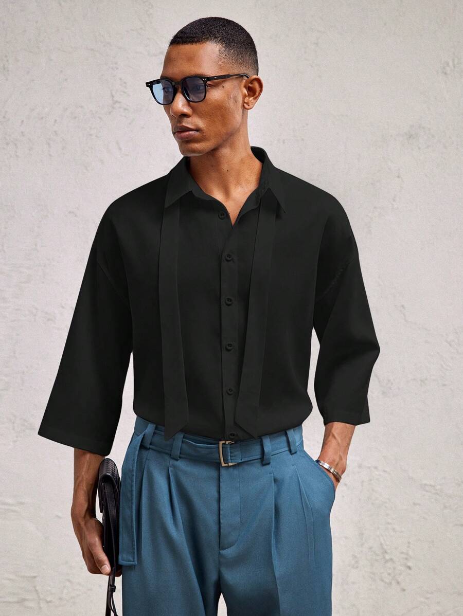 AKNOTIC Formal Men's Loose Fit Raglan Short Sleeve Collared Casual ...