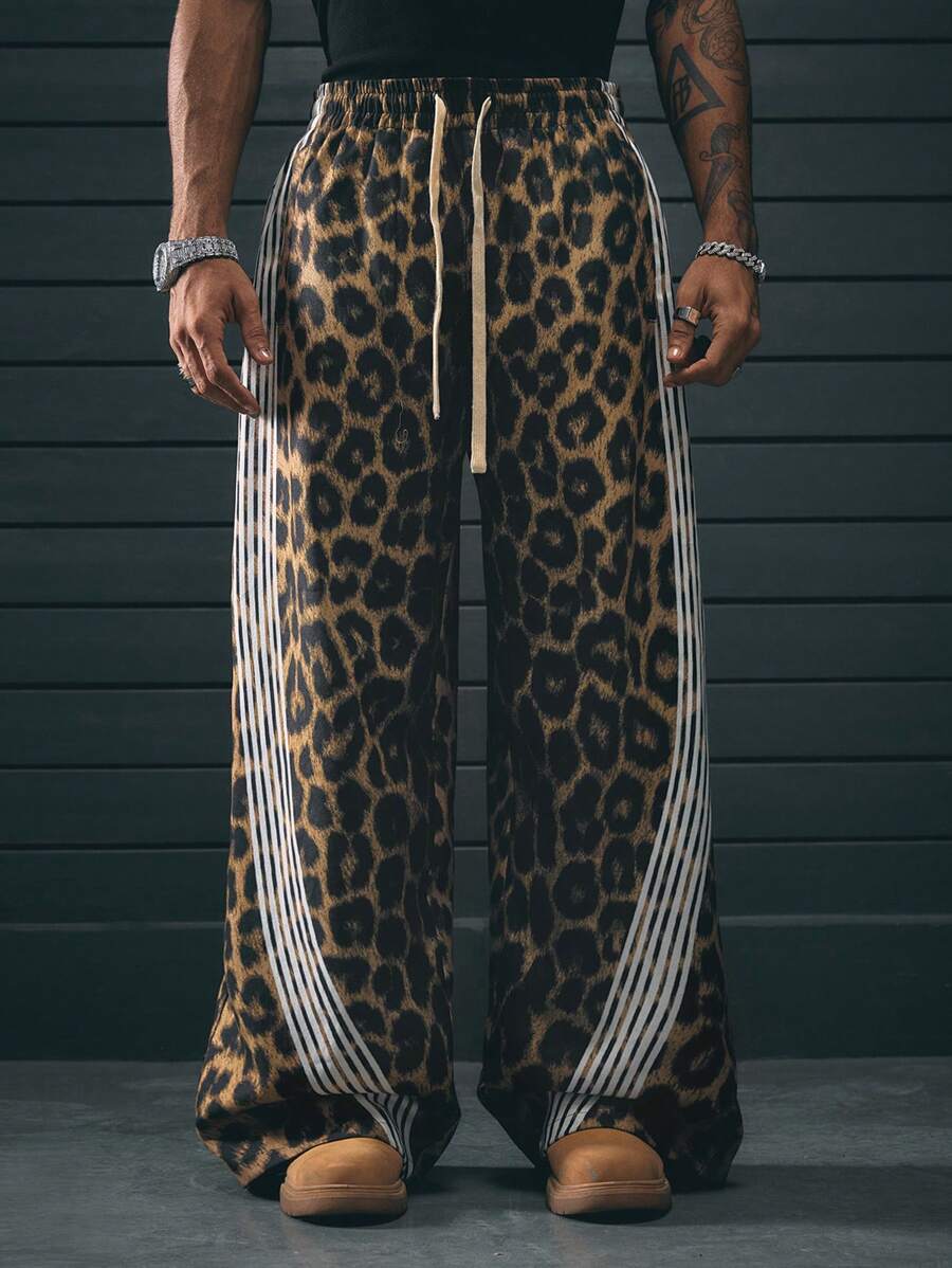 AXEPEAK Leopard Print Loose Fit Straight Leg Men's Pants, School ...
