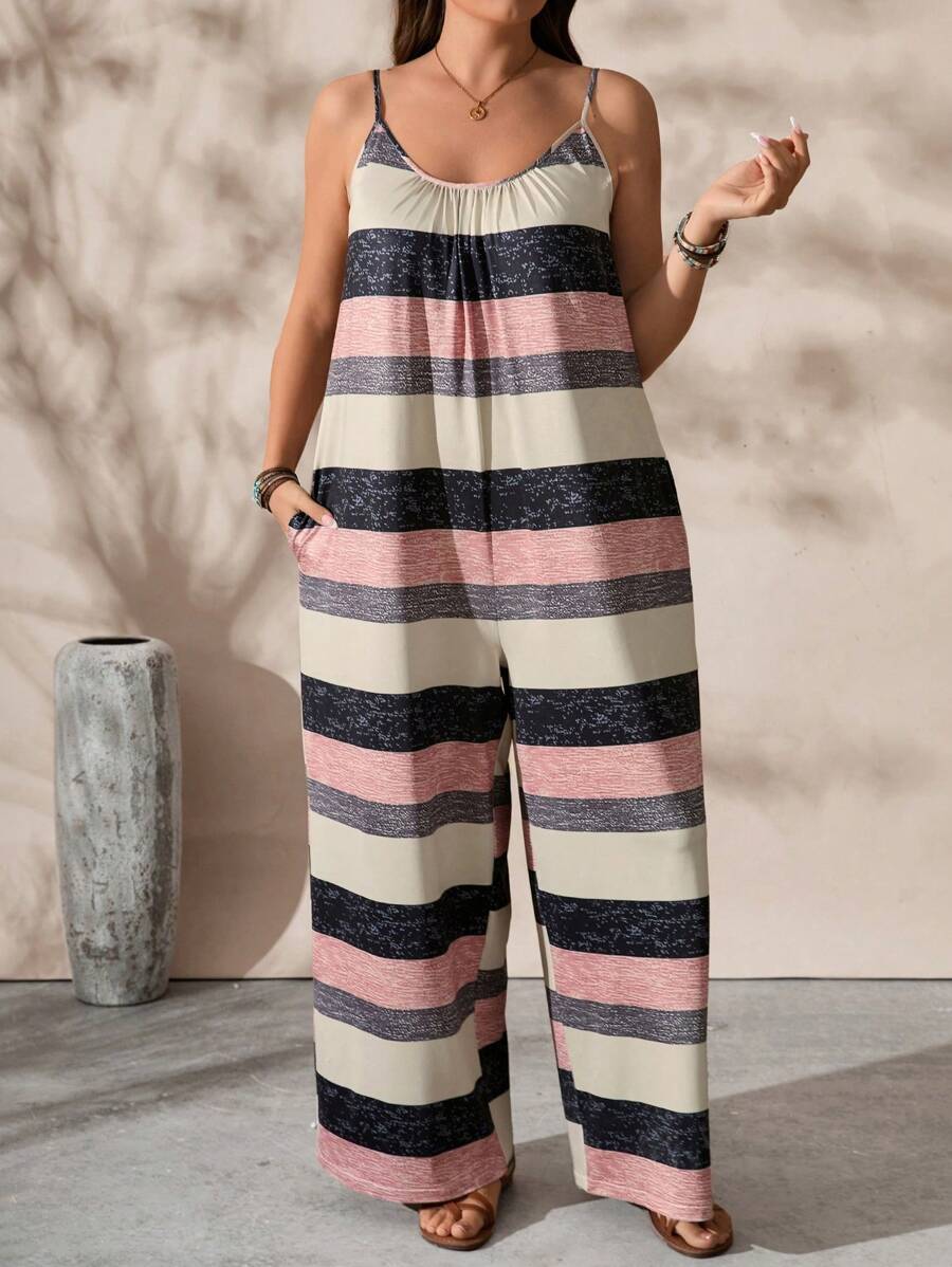 EMERY ROSE Plus Size Women's Summer Casual Sleeveless Adjustable Spaghetti Strap Bohemian Wide ...