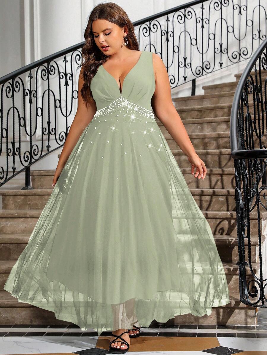 Cravure Plus Size Rhinestone V-Neck Backless Sequin Loose Fashionable ...