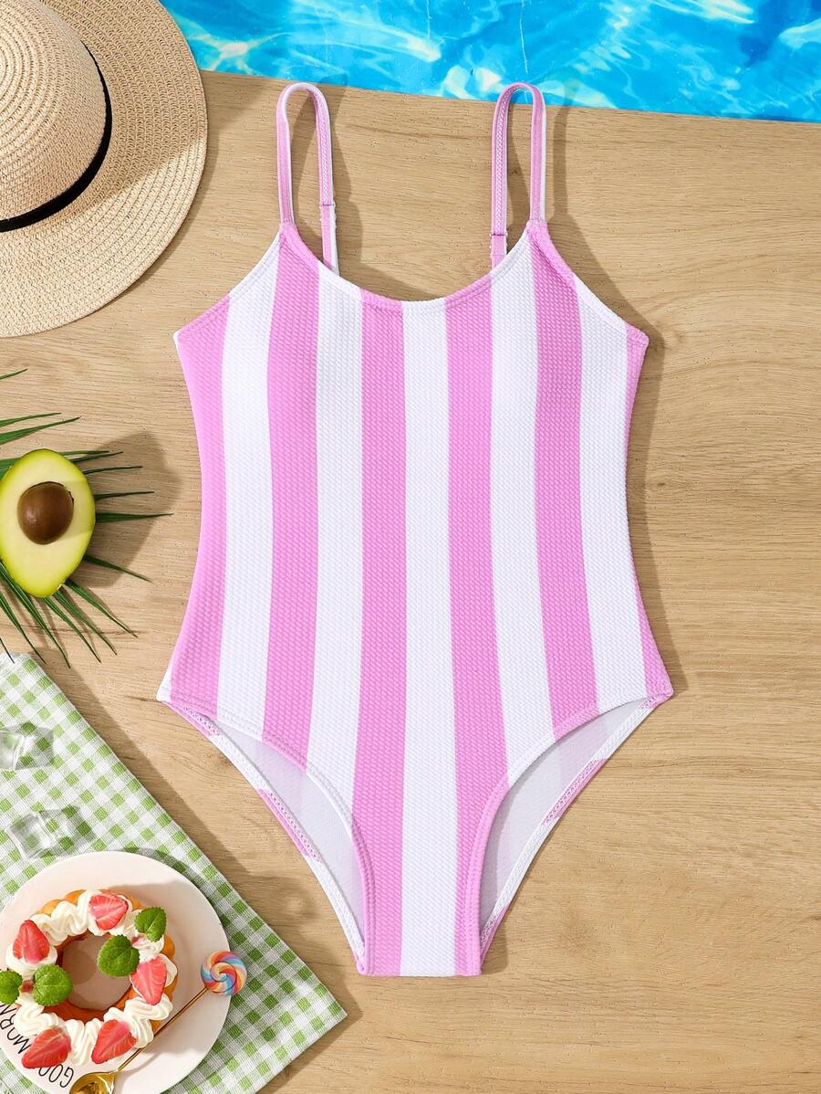 SHEIN Gestreifter Einteiler-Badeanzug für Tween Mädchen mit ...