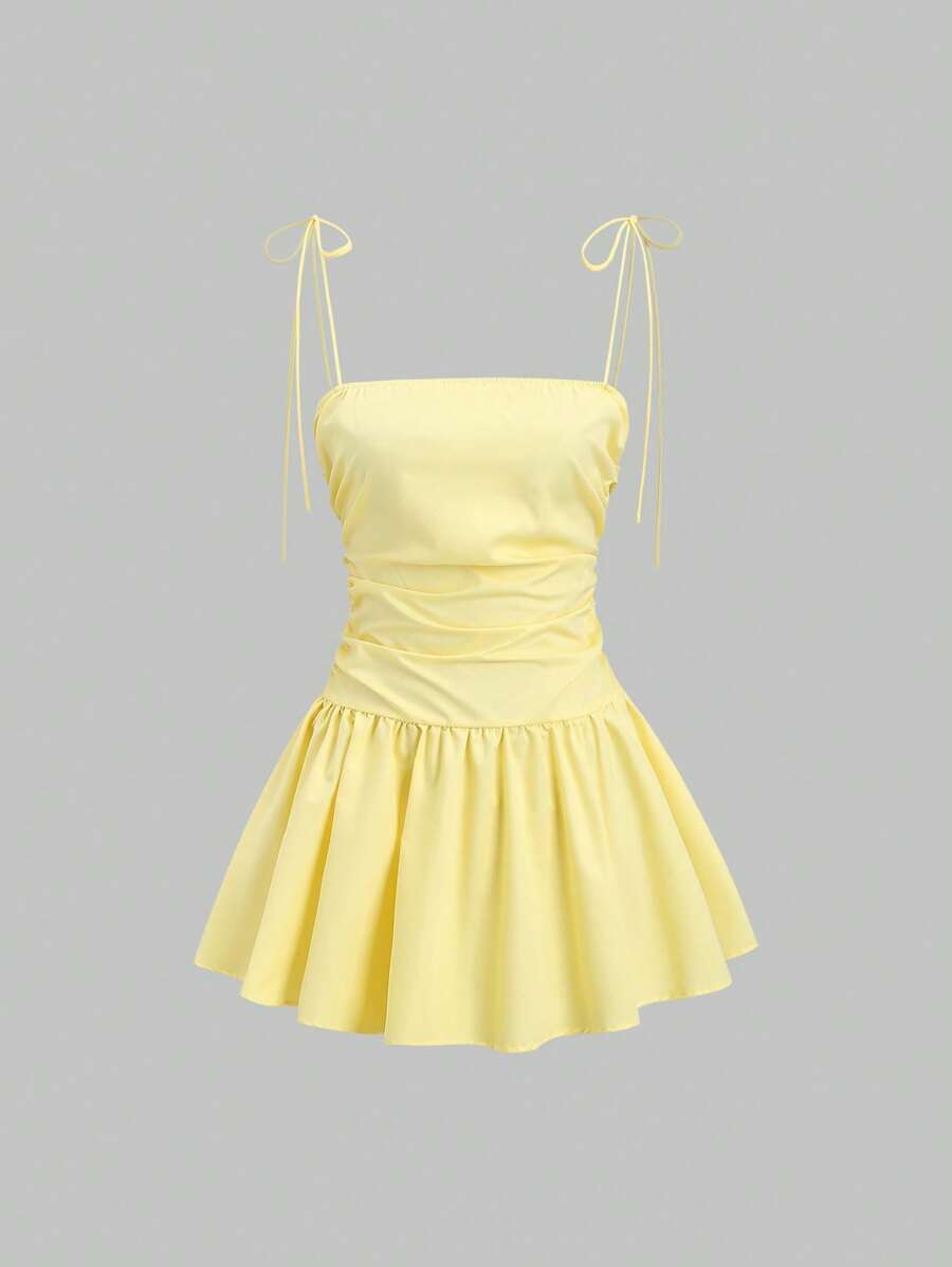 Sweetra Women's New Style Minimalist Sexy Bow Tied Ruffle A-Line Waist ...