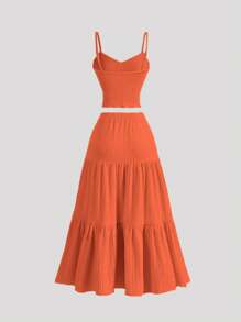 SHEIN MOD Orange Women's Camisole Top And Midi Skirt Set | SHEIN USA