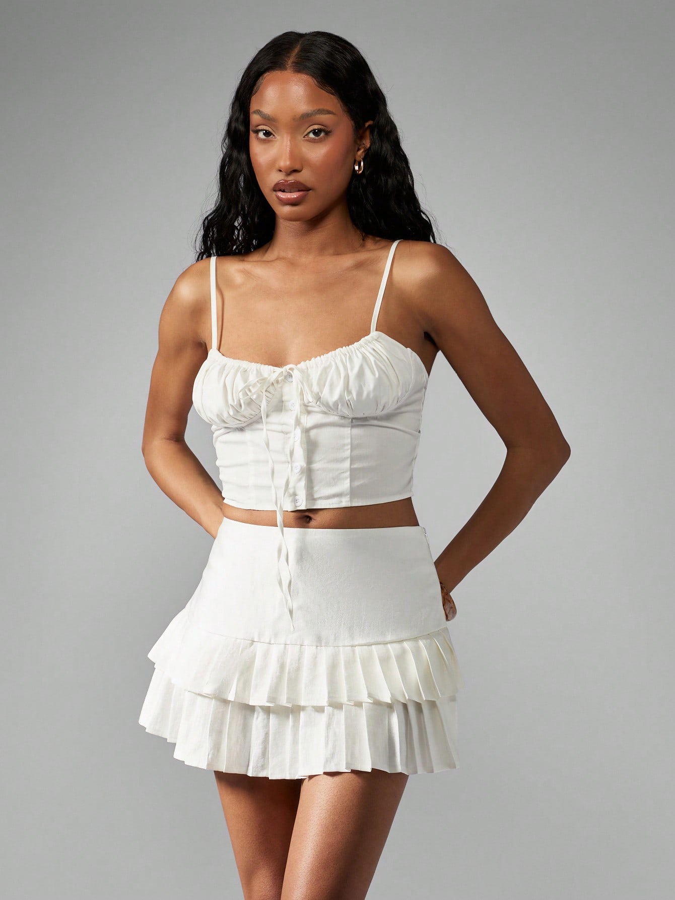 Tiered Pleated Mini Layered Tennis Style Ruffled Skater Skirt High ...