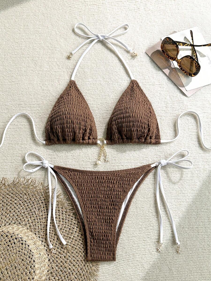 Swim Mod Women's Two-Tone Starfish Decorated Swimwear Set For Summer ...