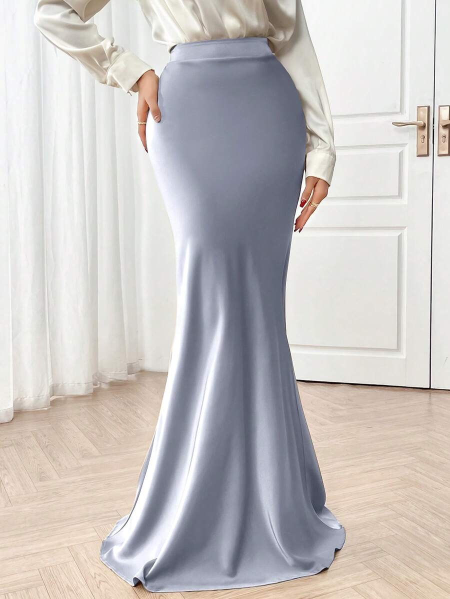 Modelyn Women's Solid Color Fish Tail Hem Elegant Skirt | SHEIN USA