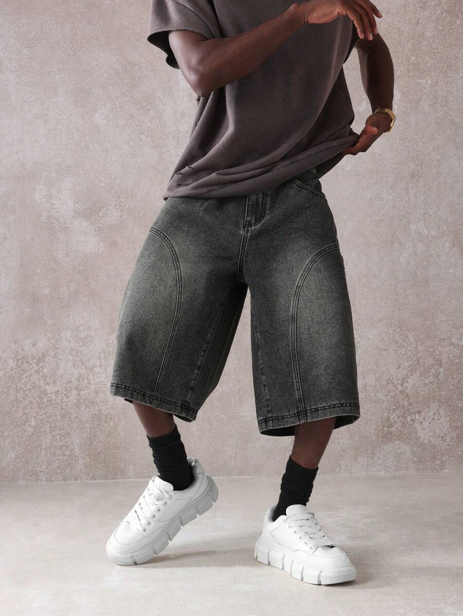 SUMWON Oversized Denim Carpenter Shorts Relaxed Fit Wide Leg Summer ...