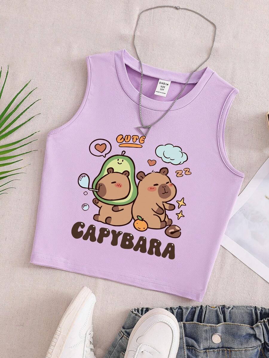 SHEIN GraphicGems Cute Capybara Cartoon Print Sleeveless Shirt For ...