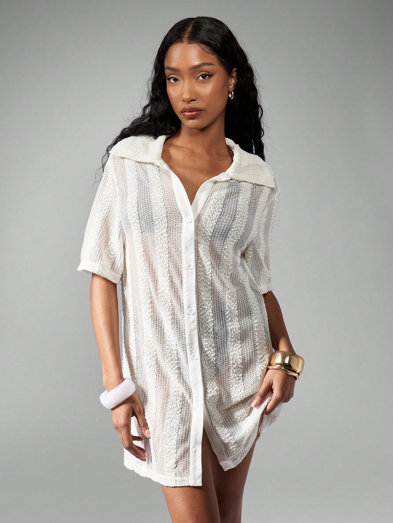 Crochet Button Down Beach Cover Up Pool Side Summer Shirt Dress Resort ...