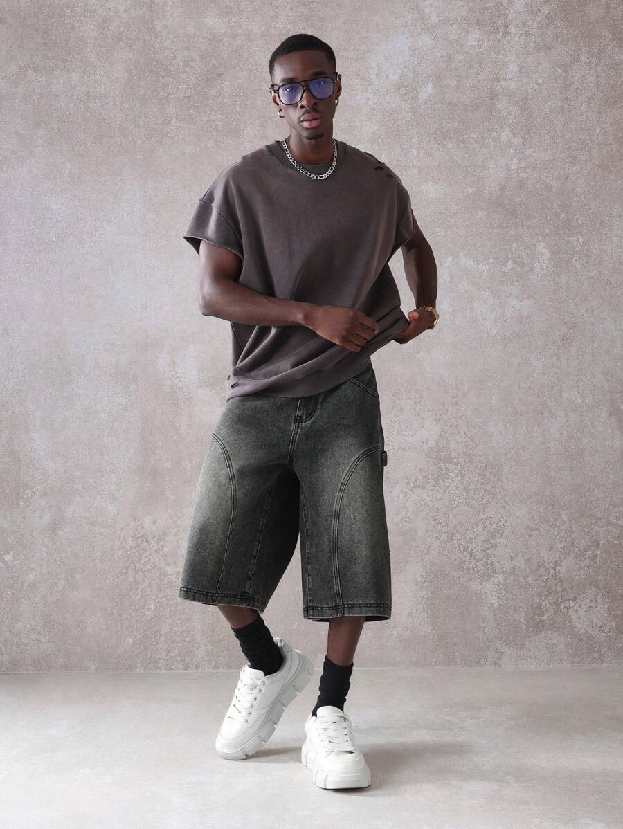 SUMWON Carpenter Seam Denim Jorts | SHEIN South Africa