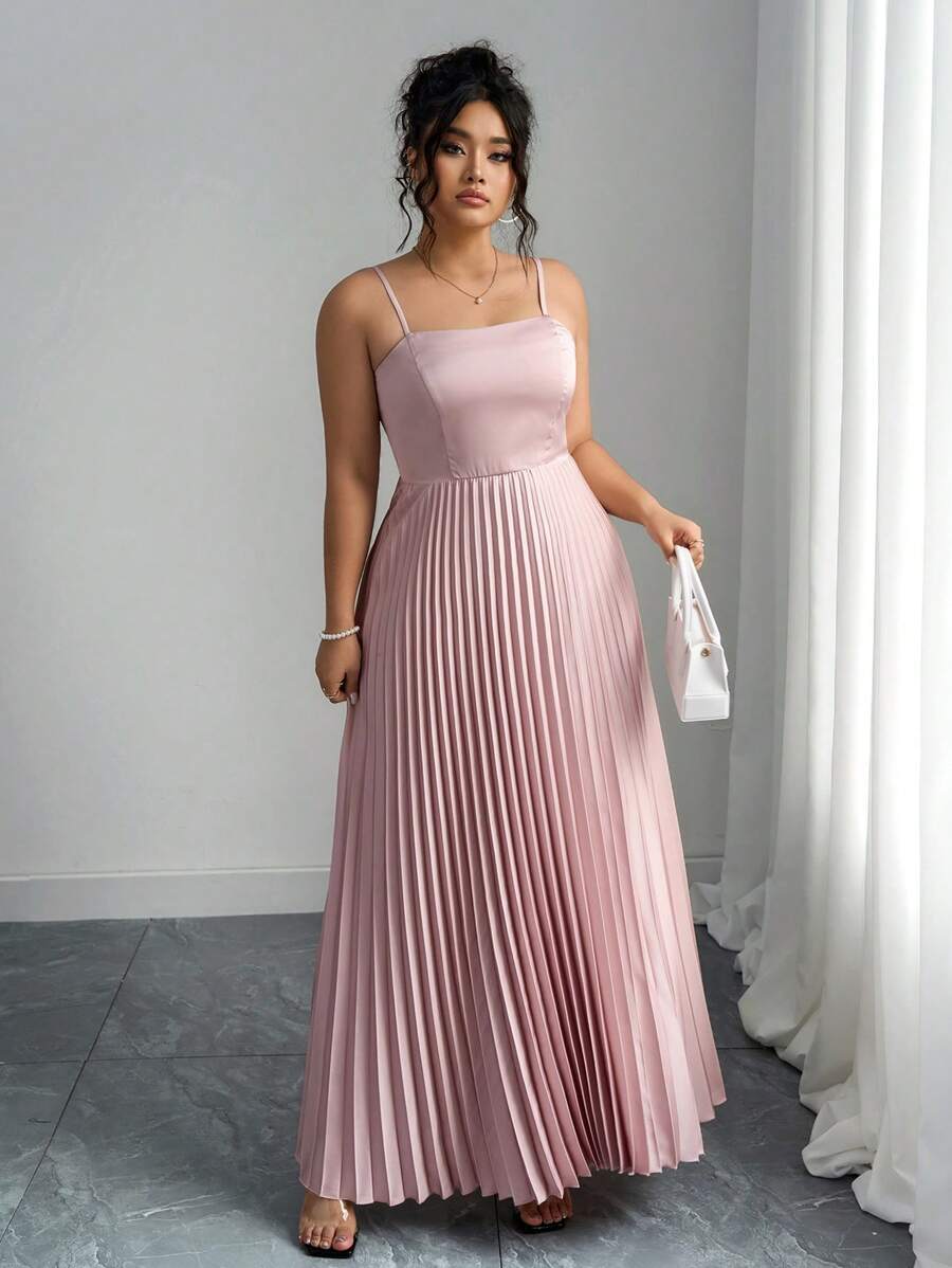 SHEIN Unity Plus Size Women Off-Shoulder Sleeveless Pleated Dress ...