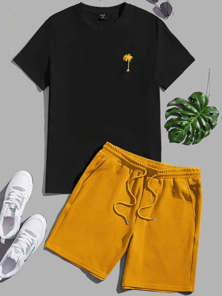 Manfinity VCAY 2pcs/Set Men Palm Tree Print Round Neck Short Sleeve ...