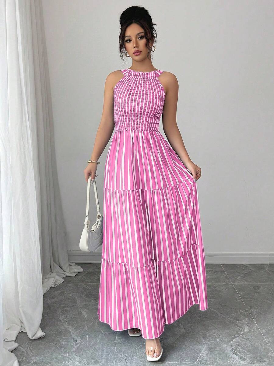 Chiquease Women's Vacation Casual Striped Cinched Waist Dress | SHEIN USA