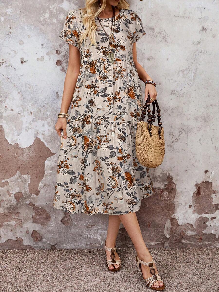 EMERY ROSE Women Floral Allover Print Mid-Length Casual Summer Vacation Dress | SHEIN USA