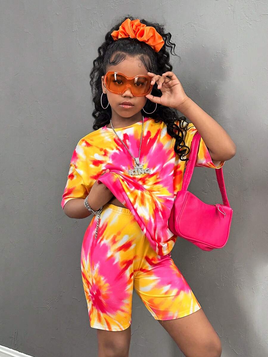 SHEIN Tween Girl Casual Everyday Street-Style Cool Red Tie Dye Round ...